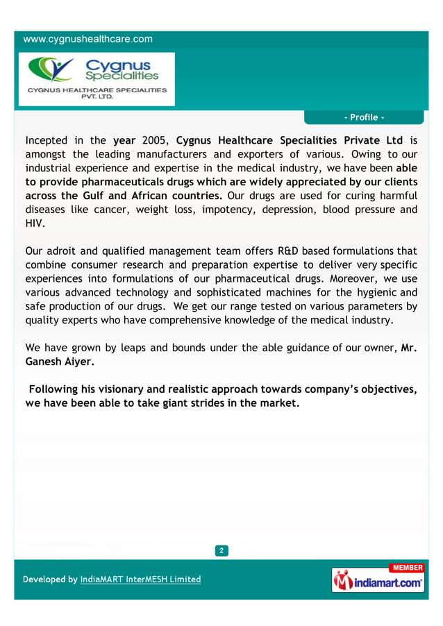Cygnus Healthcare Specialities Private Ltd., Mumbai, Health Care Drugs ...