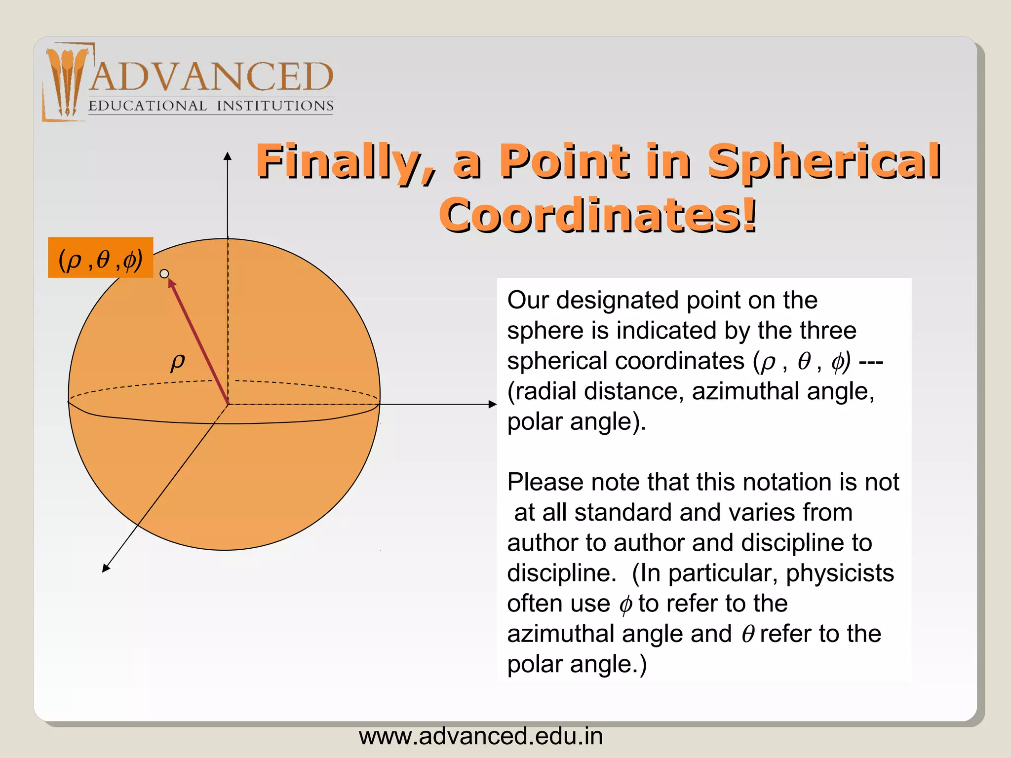 Cylindrical and spherical coordinates shalini | PPT