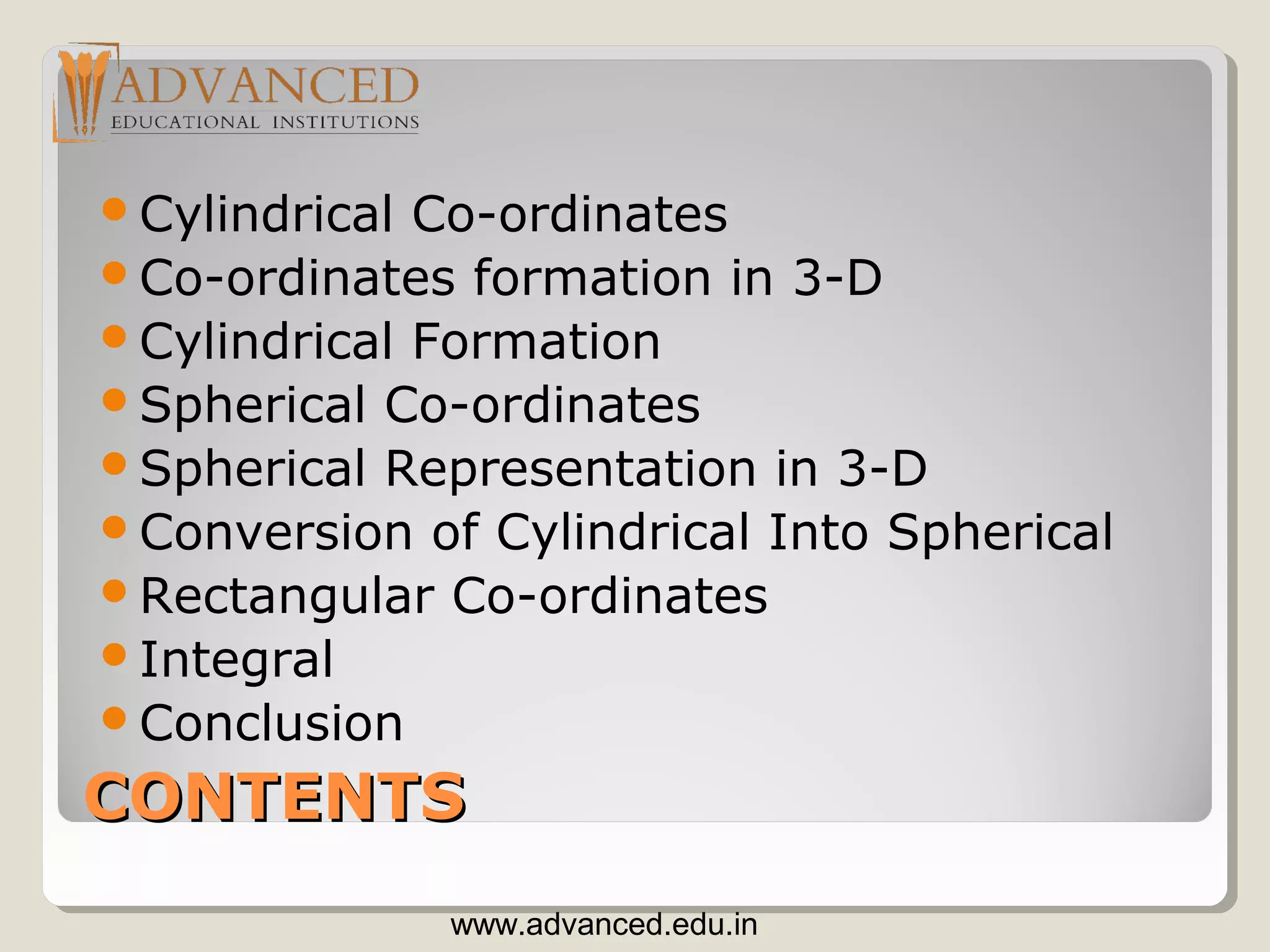 Cylindrical and spherical coordinates shalini | PPT