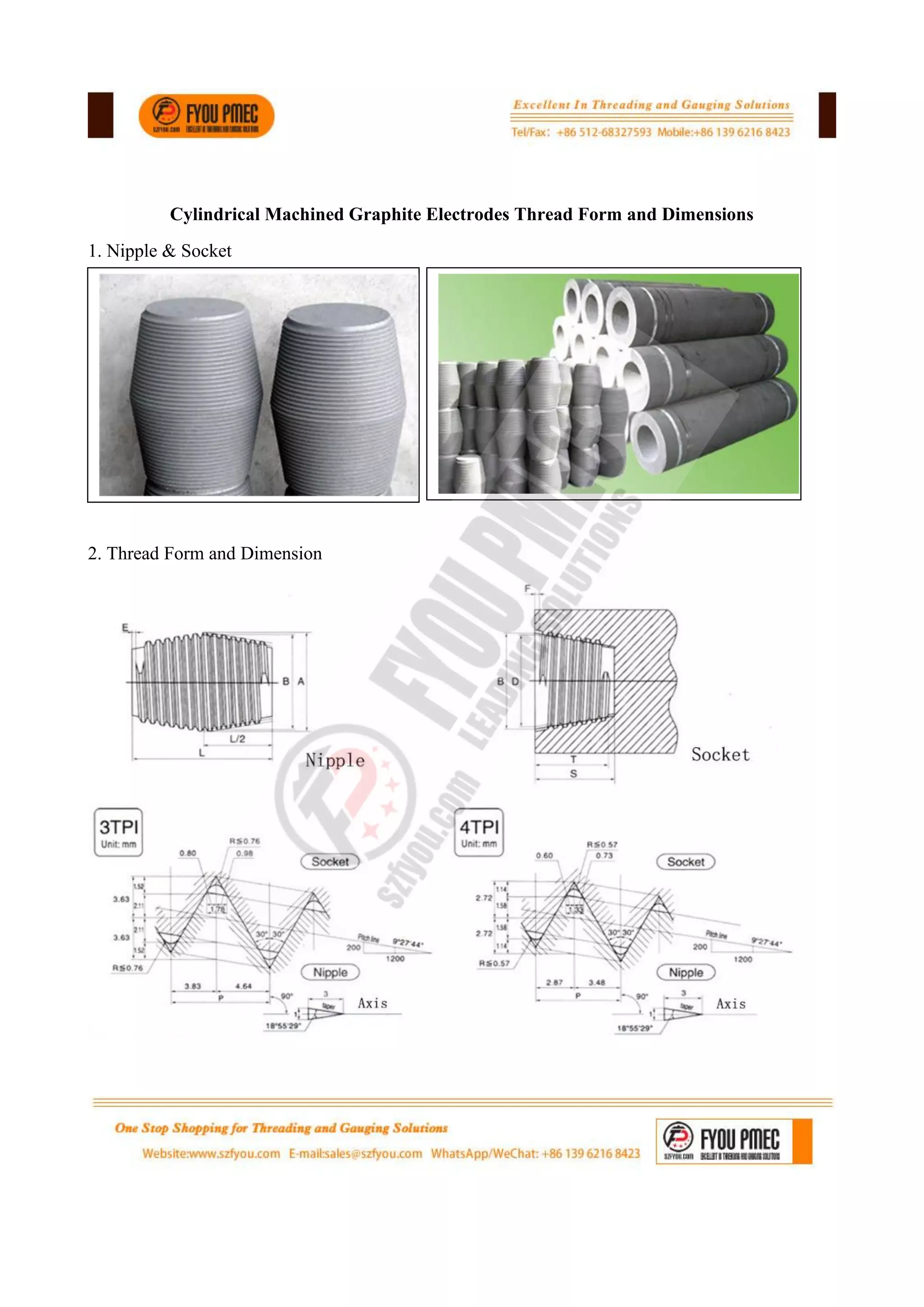 Cylindrical machined graphite electrodes thread form and dimensions | PDF