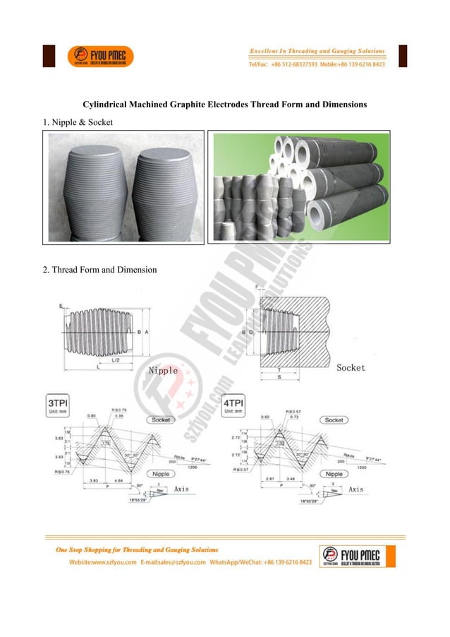 Cylindrical machined graphite electrodes thread form and dimensions | PDF