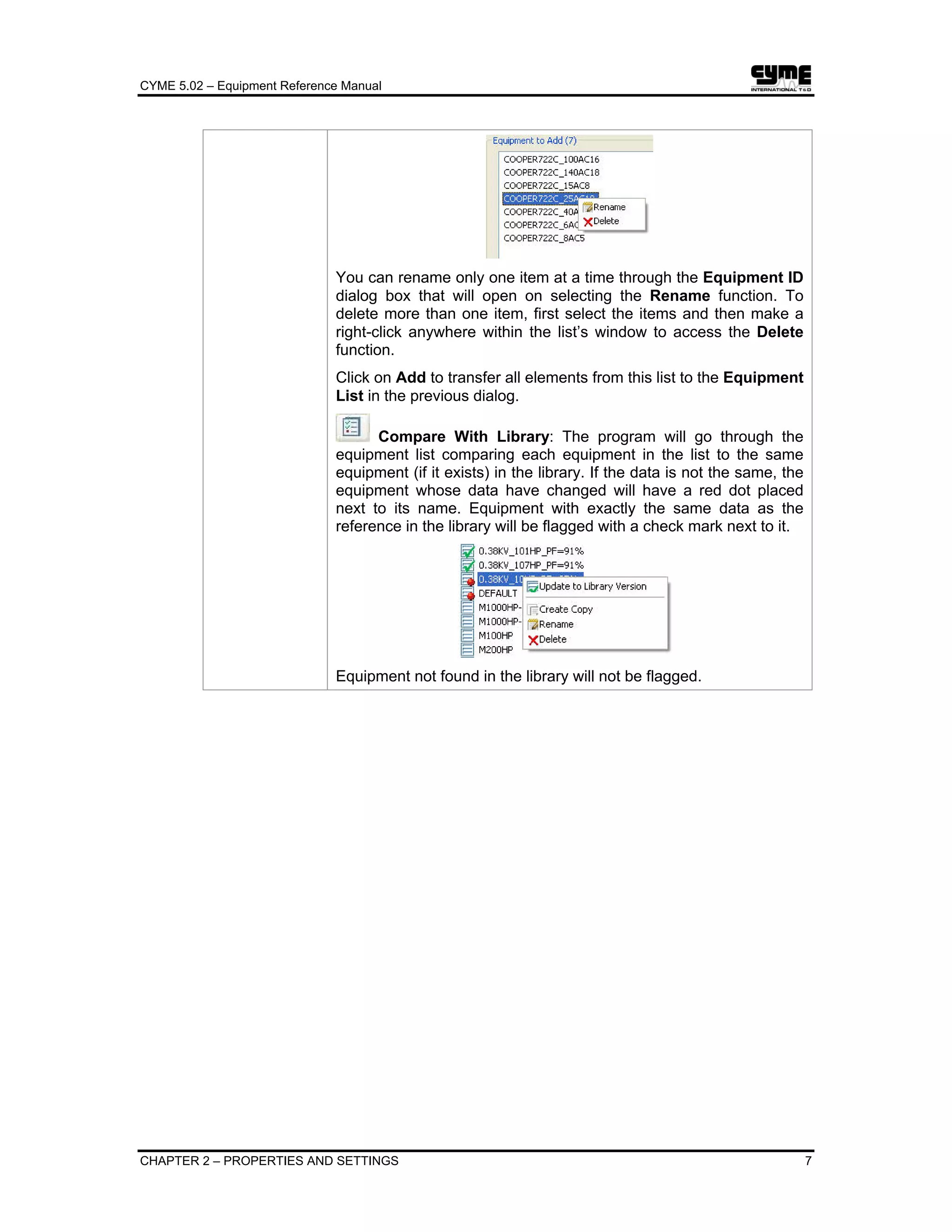 Cyme equipment reference manual | PDF