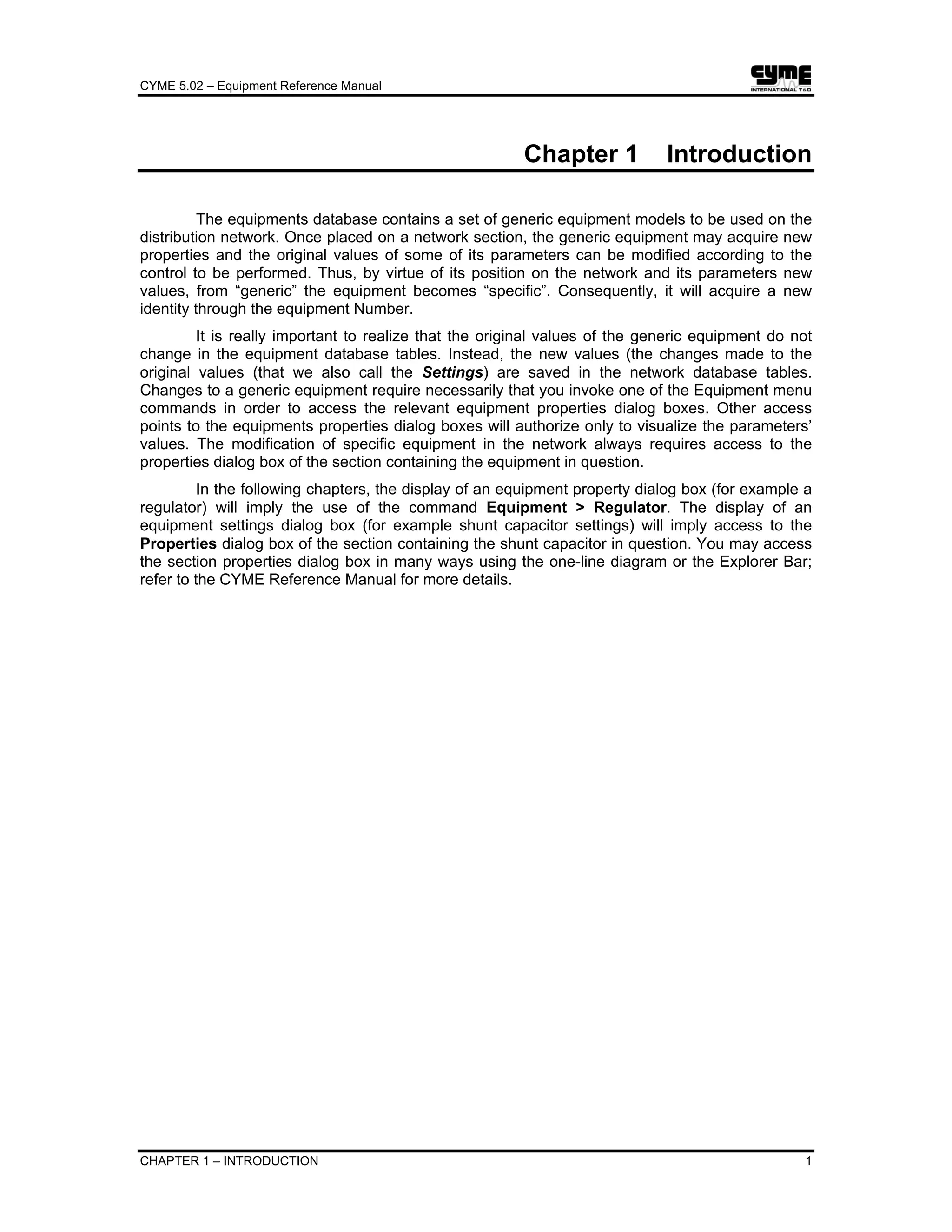 Cyme equipment reference manual | PDF