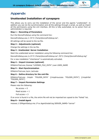 cynapspro endpoint data protection - installation guide | PDF