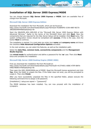cynapspro endpoint data protection - installation guide | PDF