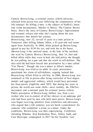 Cyntoia Brown-Long, a criminal justice reform advocate, released f | PDF