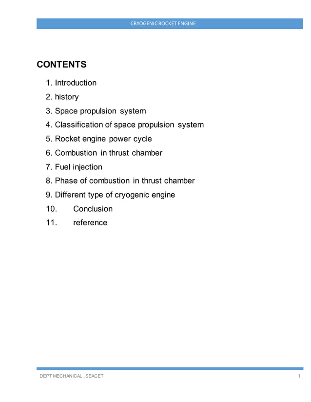 Cyogenic rocket engine report | PDF
