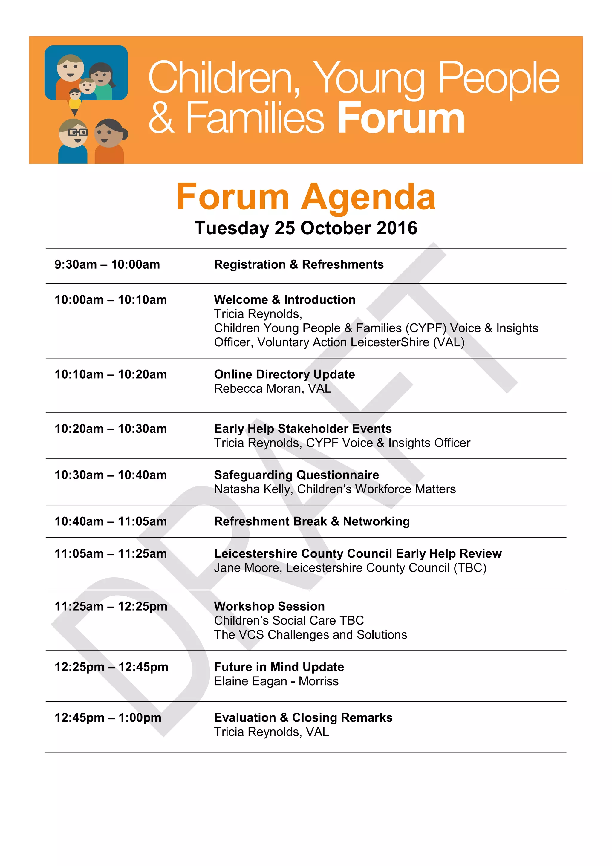 CYPF Draft Forum Agenda October 2016 | PDF
