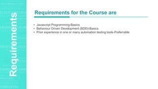 Cypress test techniques cucumber bdd framework,tdd,api tests course | PPT