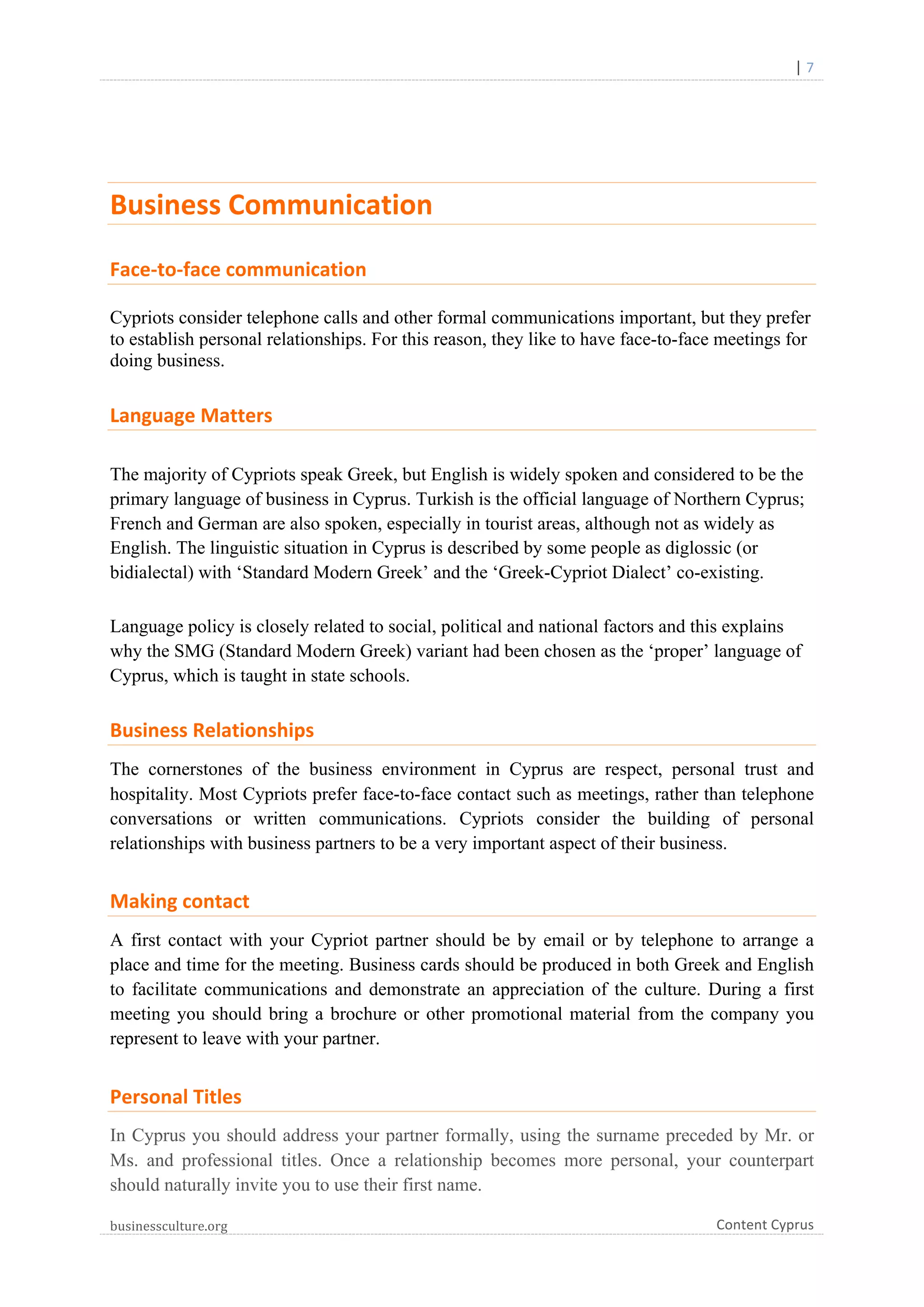 Cypriot business culture guide - Learn about Cyprus | PDF