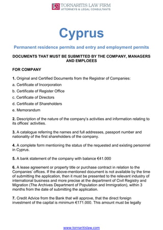 Cyprus permanent residence permits and entry and employment permits | PDF
