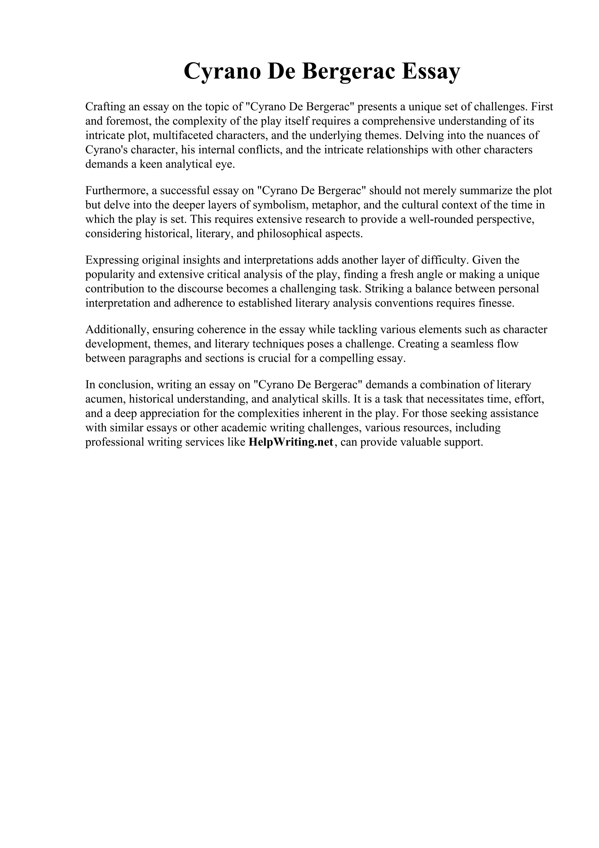 Cyrano De Bergerac Essay | PDF