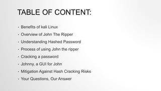 CYS Project Presentation on using johnny and john the ripper | PPTX