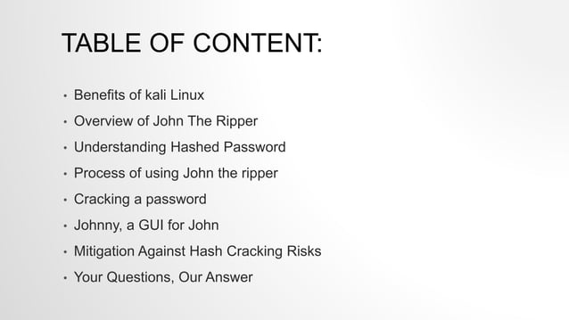 CYS Project Presentation on using johnny and john the ripper | PPTX