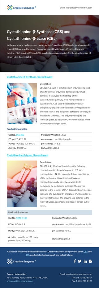 Cystathionine synthase cbs and cystathionine lyase cbl creative enzymes ...