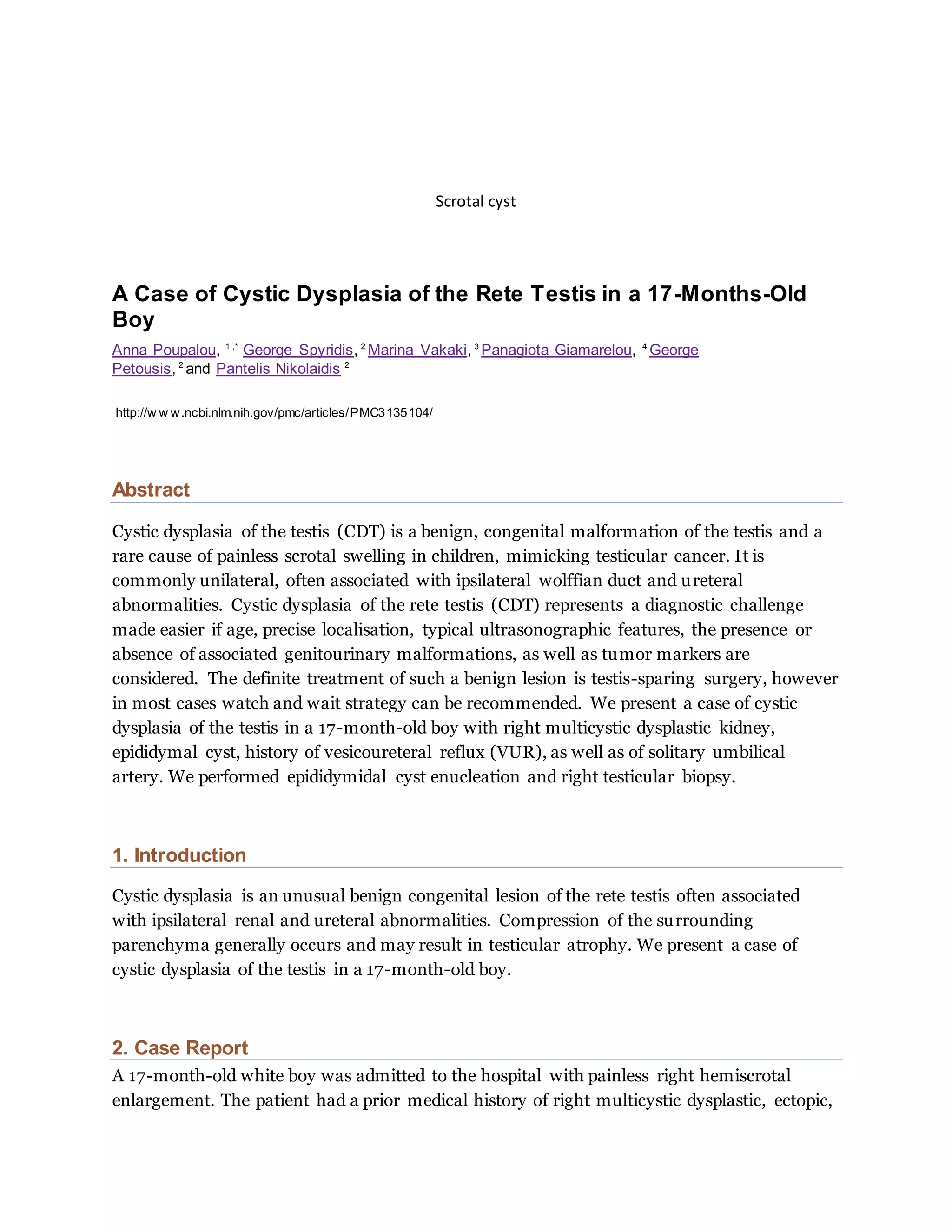 Cystic Dysplasia of the Rete Testis | DOCX