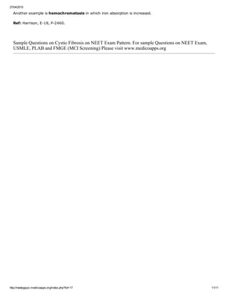 Cystic fibrosis sample questions based on neet pg , usmle, plab and ...