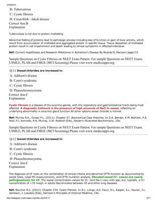 Cystic fibrosis sample questions based on neet pg , usmle, plab and ...