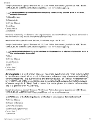 Cystic fibrosis sample questions based on neet pg , usmle, plab and ...