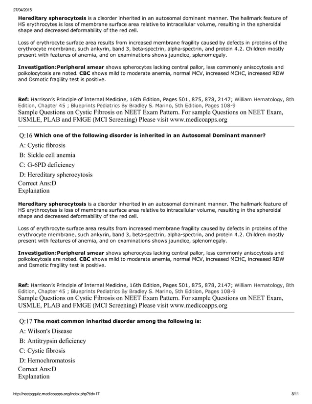 Cystic fibrosis sample questions based on neet pg , usmle, plab and ...