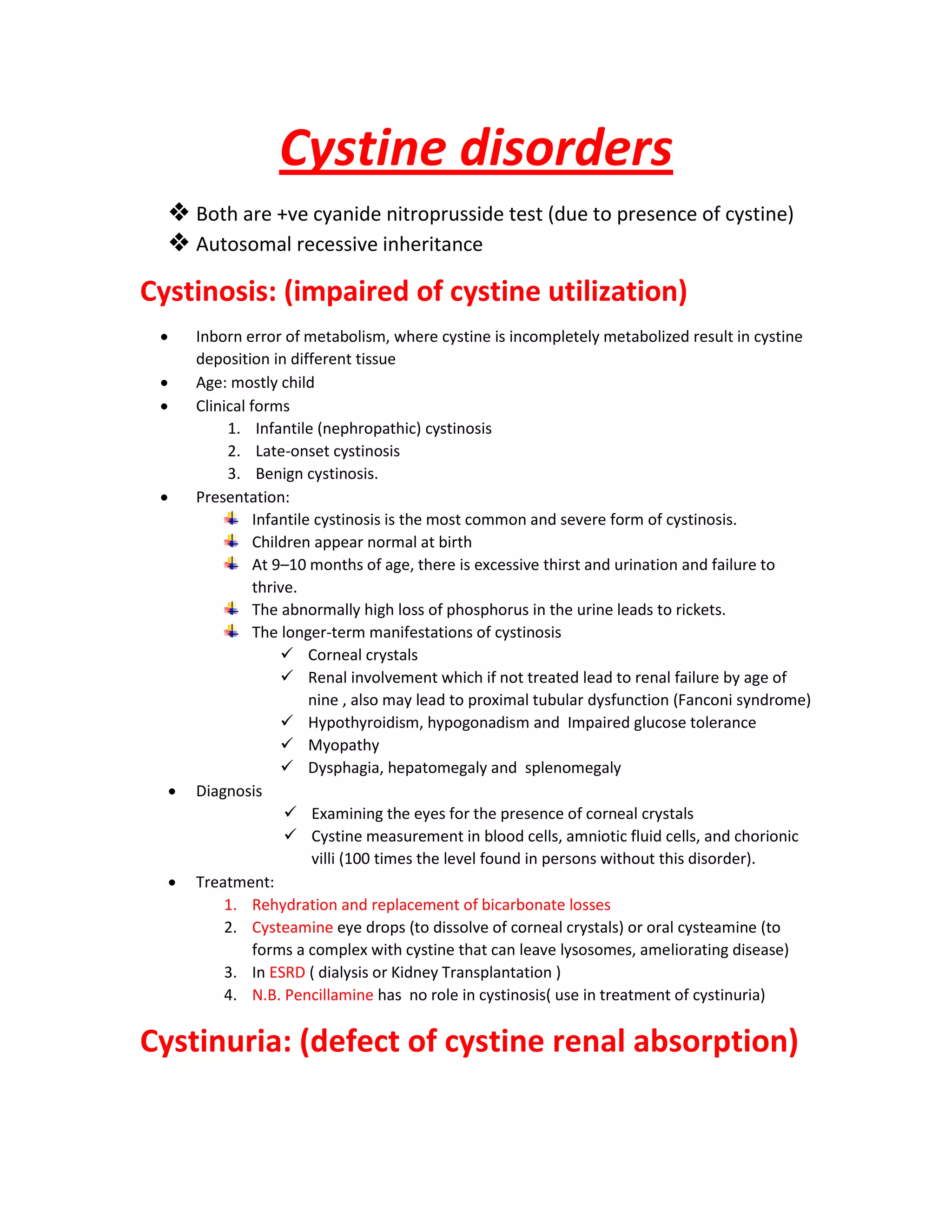 Cystinosis (Cystine disorders ) | PDF