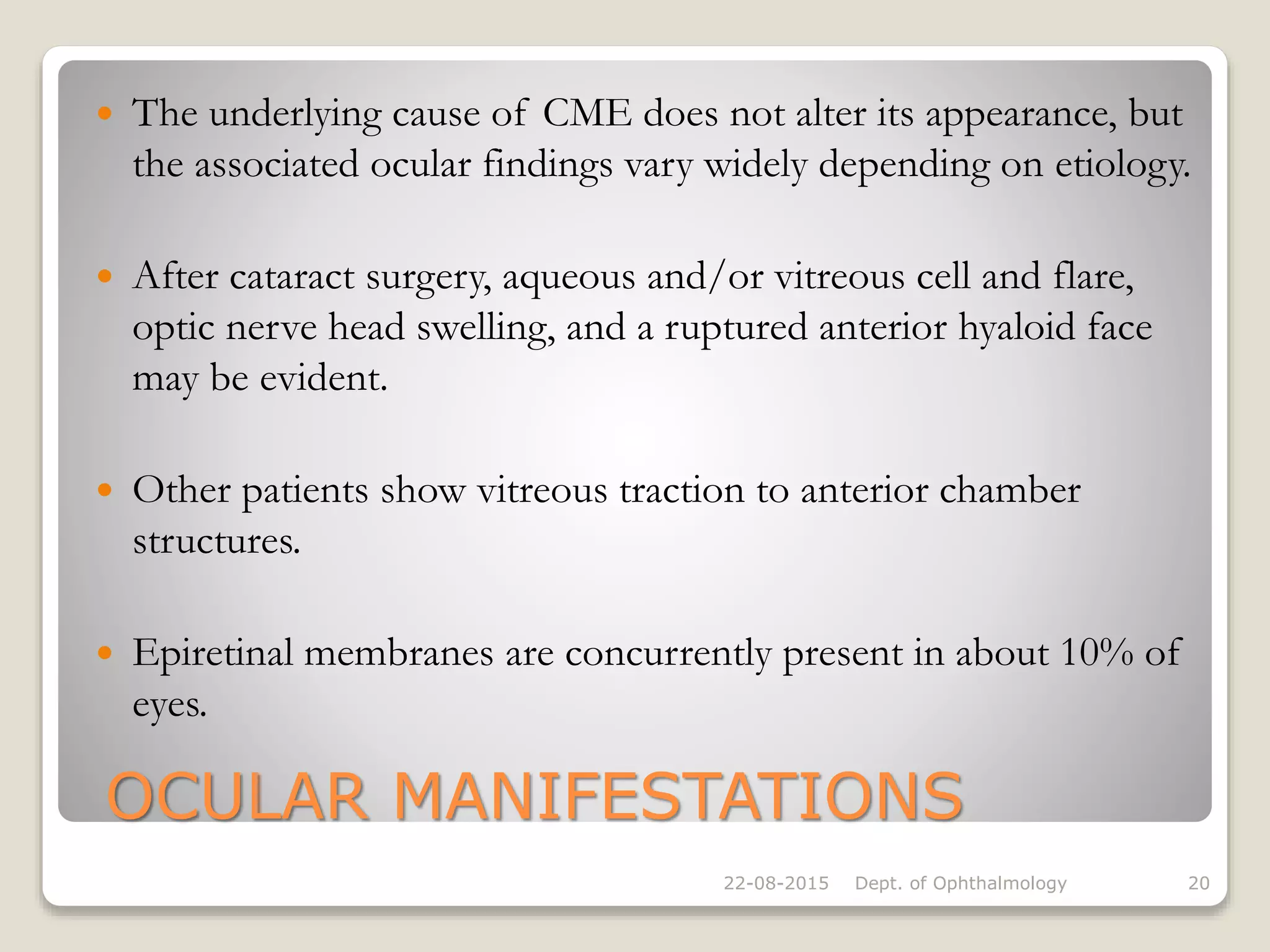 Cystoid macular oedema | PPTX
