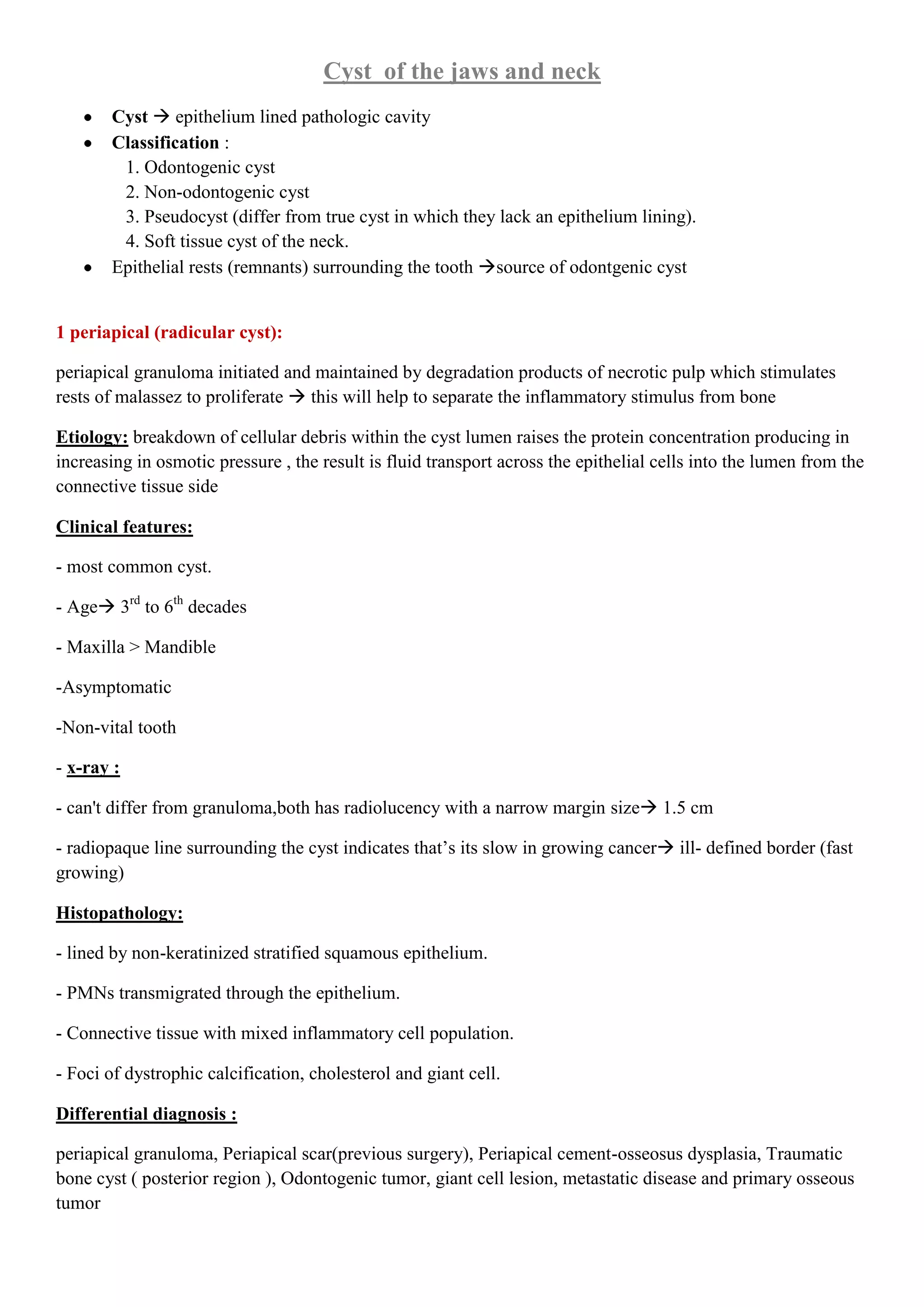 Cysts of the jaw and neck | DOCX