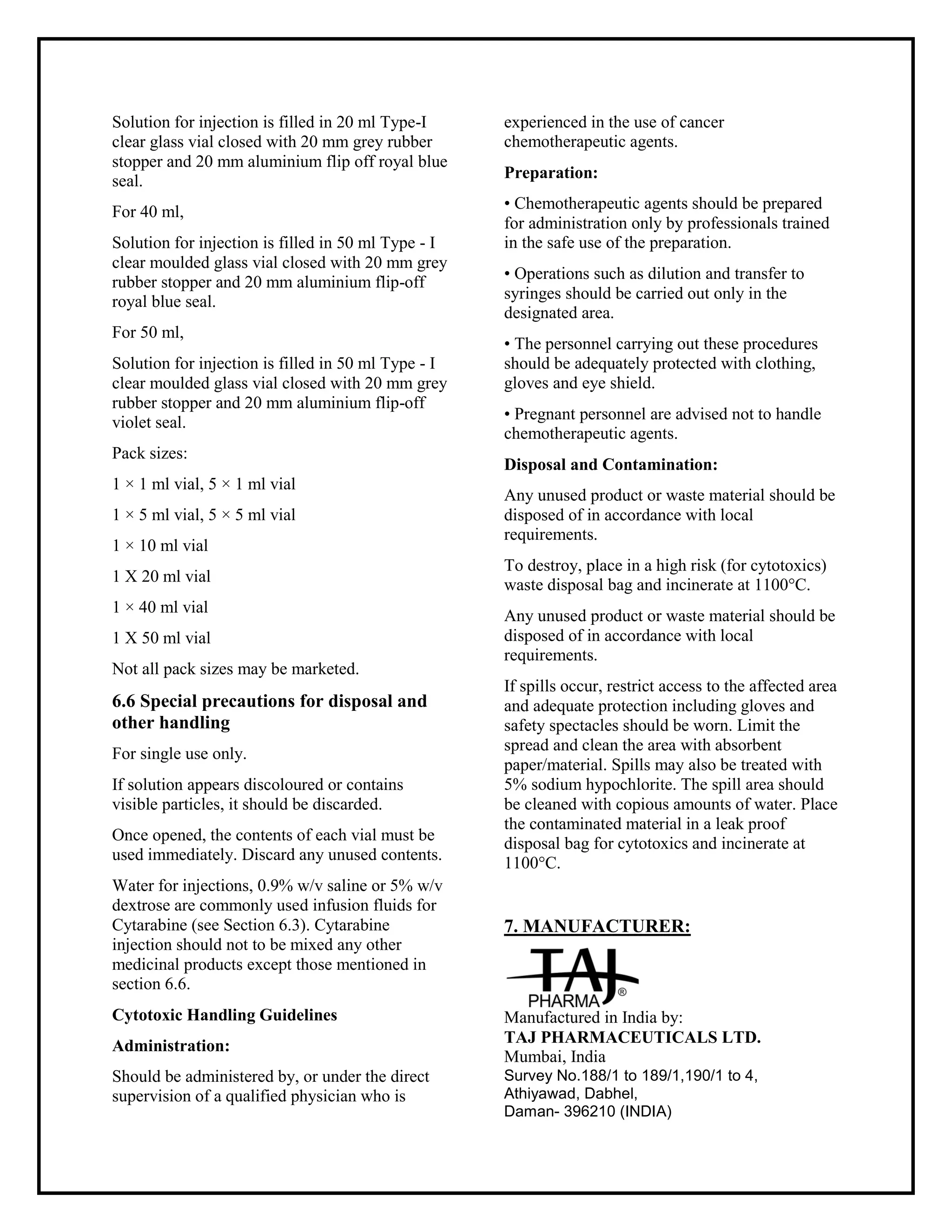 Cytarabine 100 mgml solution for injection or infusion smpc taj ...