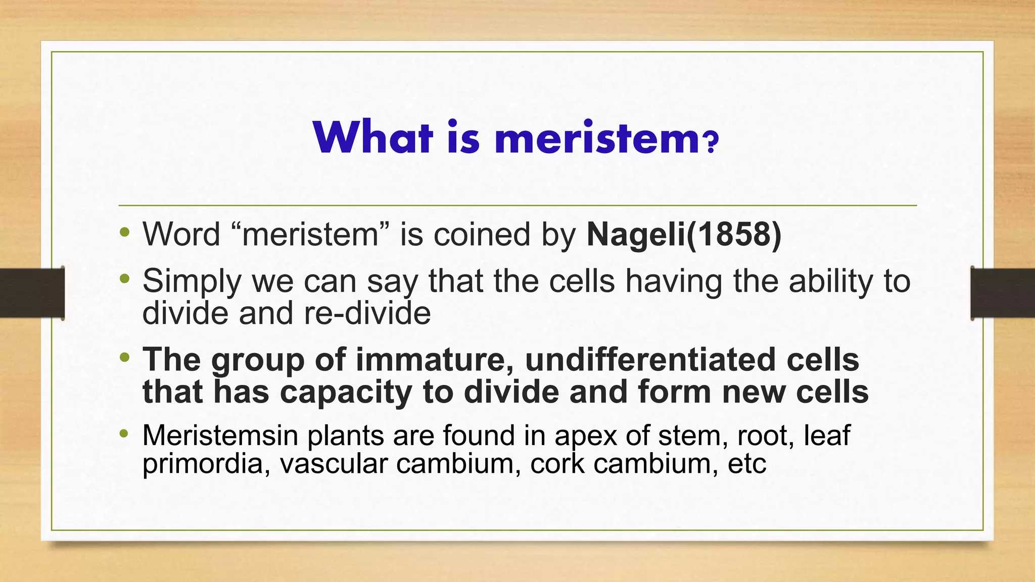 Cytohistological characters of meristematic tissue | PPTX