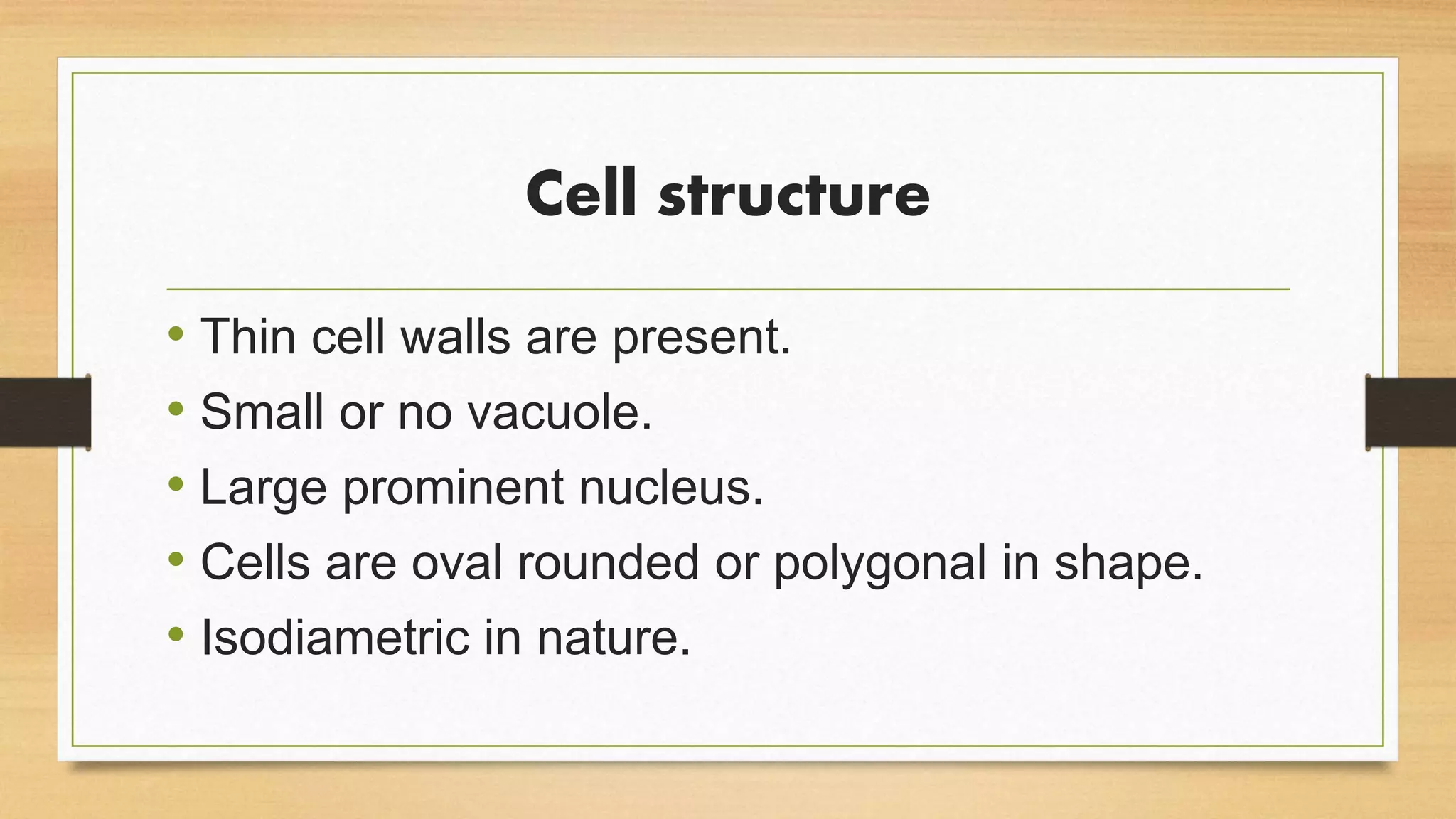 Cytohistological characters of meristematic tissue | PPTX