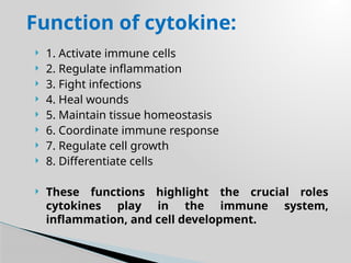 CYTOKINE TYPES And FUNCTION IMMUNE SYSTEM And IMMUNO TECHNOLOGY | PPT