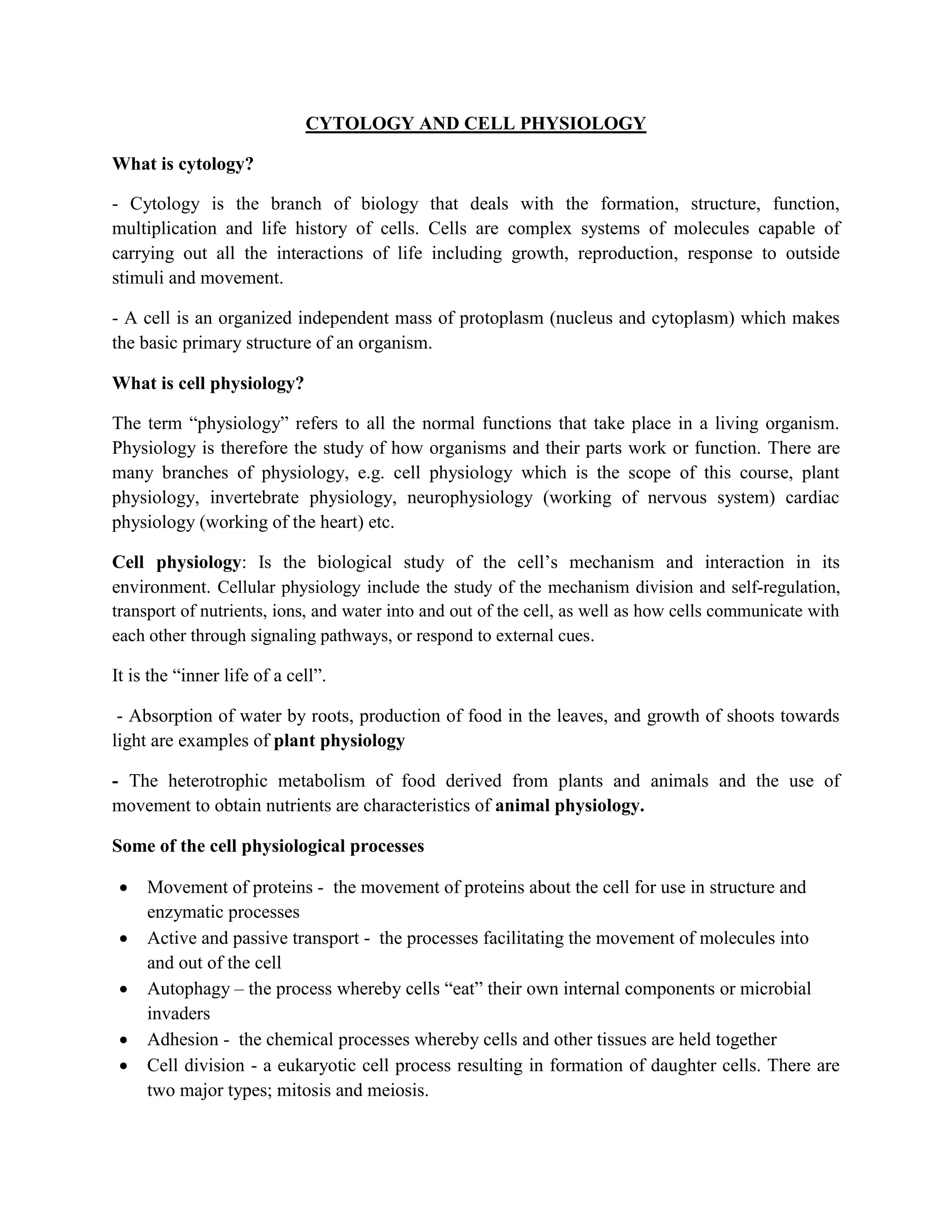 Cytology & physiology module | PDF