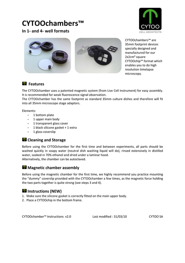 CYTOOchambers 1 or 4 wells | PDF