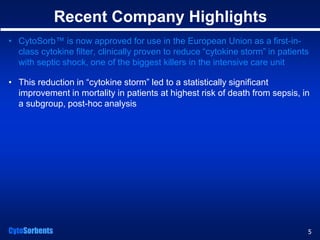 Cytosorbents OneMedPlace Presentation 2012 | PDF