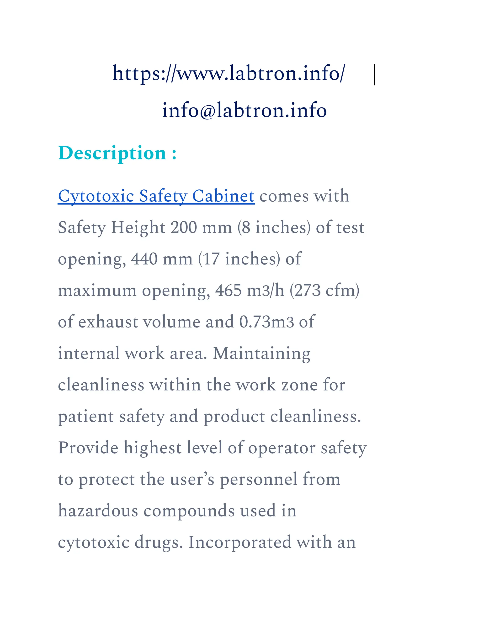 Cytotoxic Safety Cabinet laboratory equipment | PDF