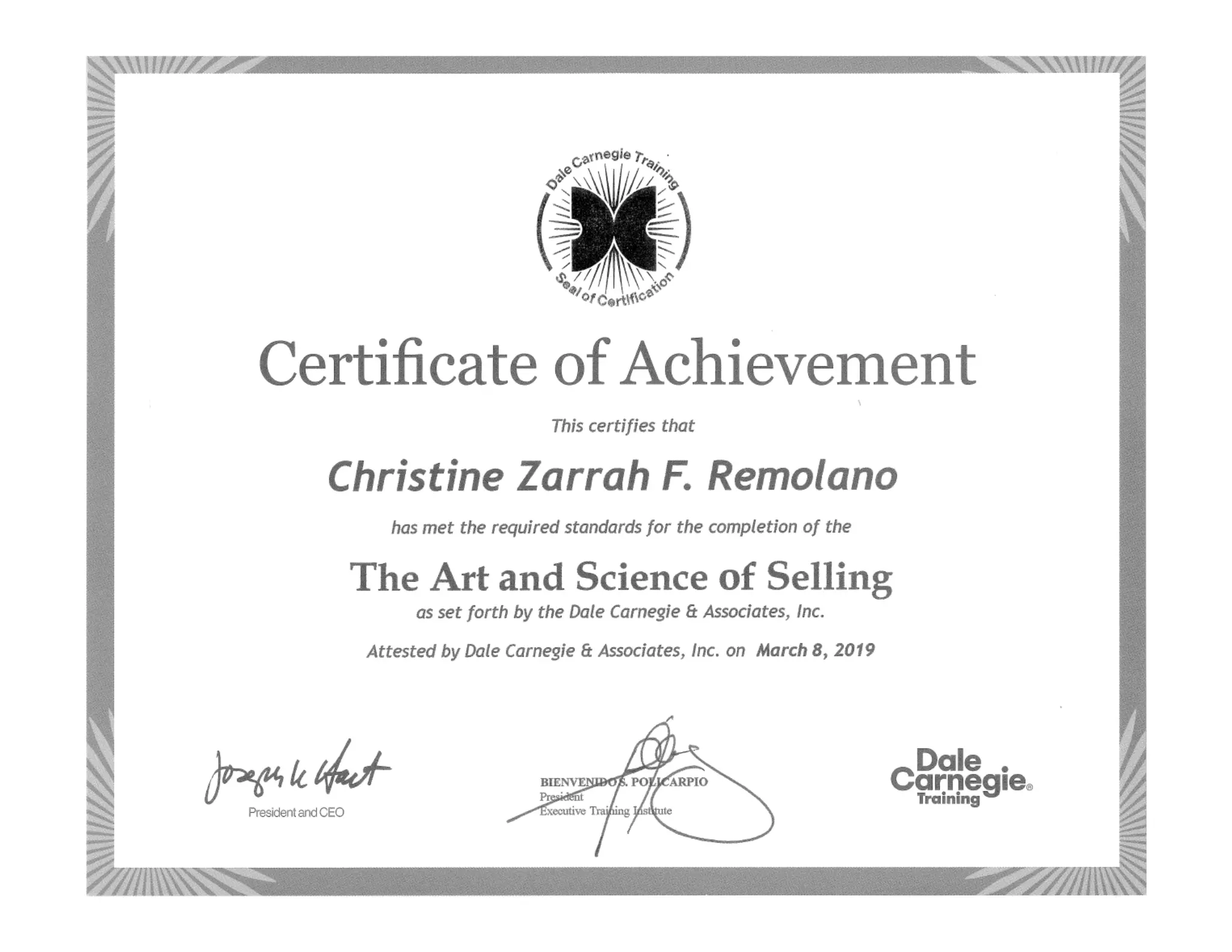 CZ - Dale Carnegie Sales Training Certificate | PDF | Books and Literature