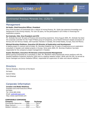 Continental Precious Minerals | PDF | Commodities | Economy