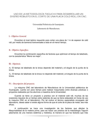 D.o.e y la metodologia taguchi cnc brocas-cold roll | PDF