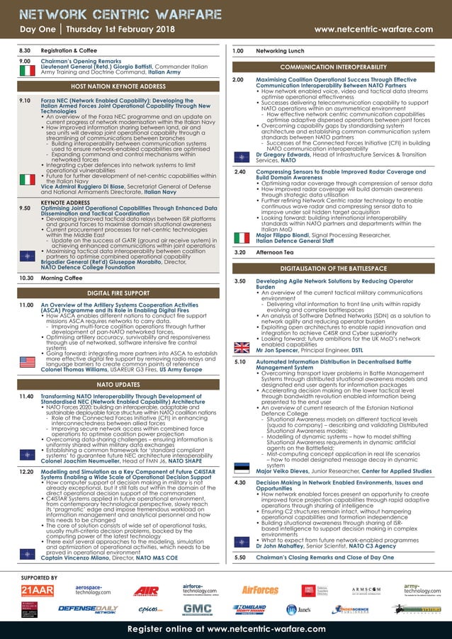 SMi Group's Network Centric Warfare 2018 conference | PDF | Computer Networking | Computing