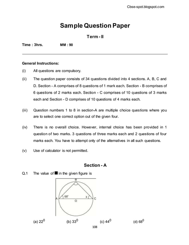 maths sample paper class 9 SA2 | PDF