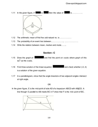 maths sample paper class 9 SA2 | DOCX | Physics | Science
