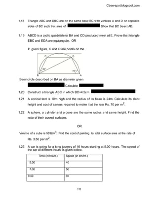 maths sample paper class 9 SA2 | DOCX | Physics | Science