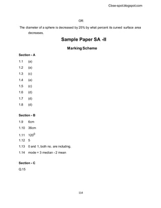 maths sample paper class 9 SA2 | DOCX