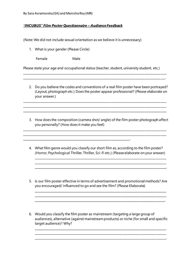 Film Poster - Audience Feedback - Questionnaire | PDF
