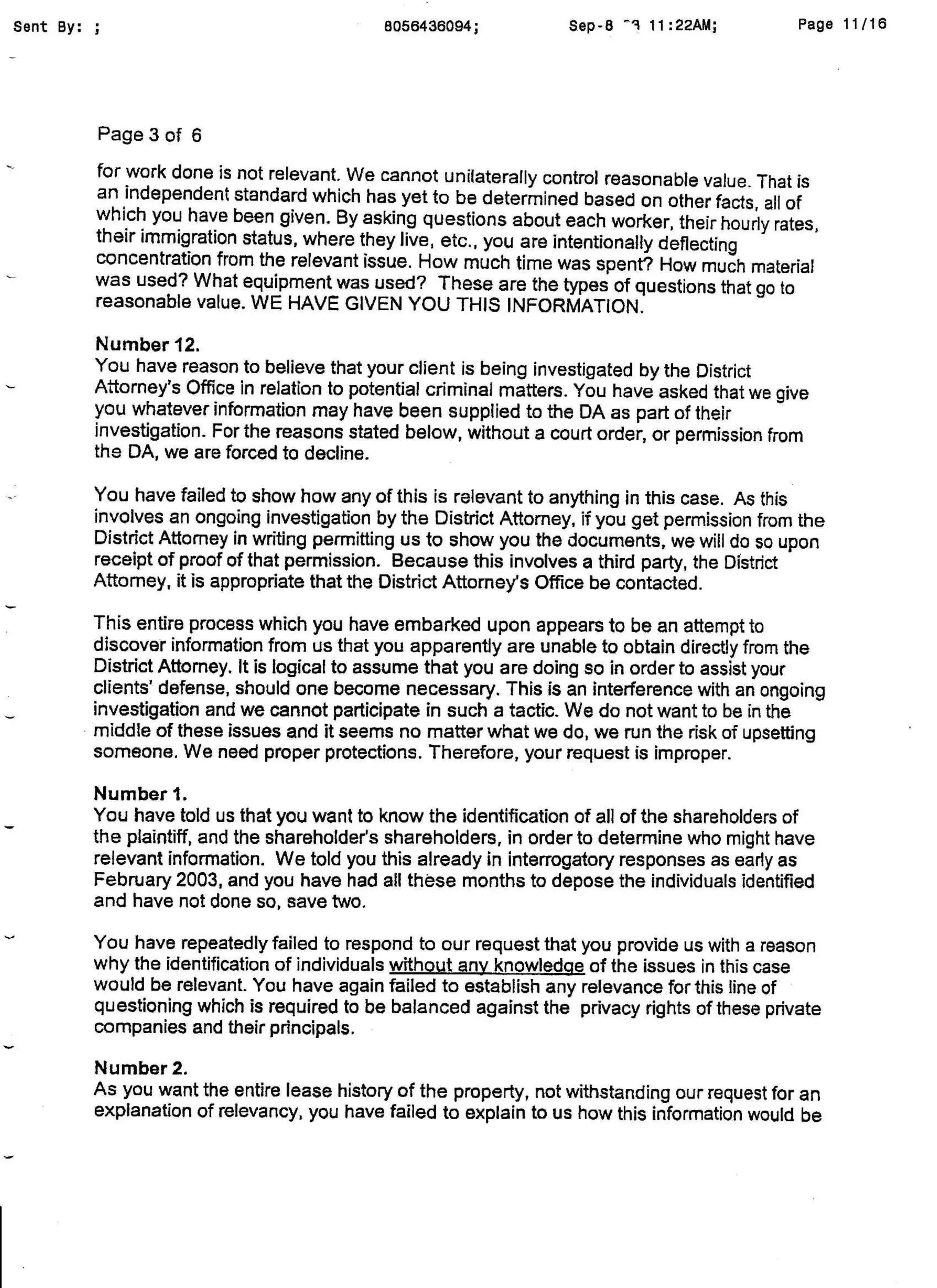 D. Chatfield, aka S. Gaggero, Letter 9.5.03