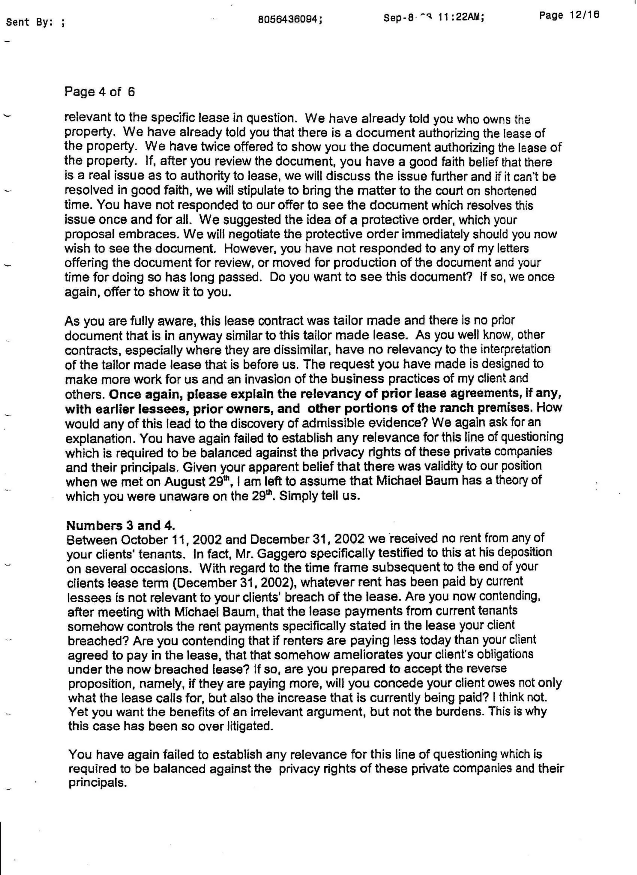 D. Chatfield, aka S. Gaggero, Letter 9.5.03