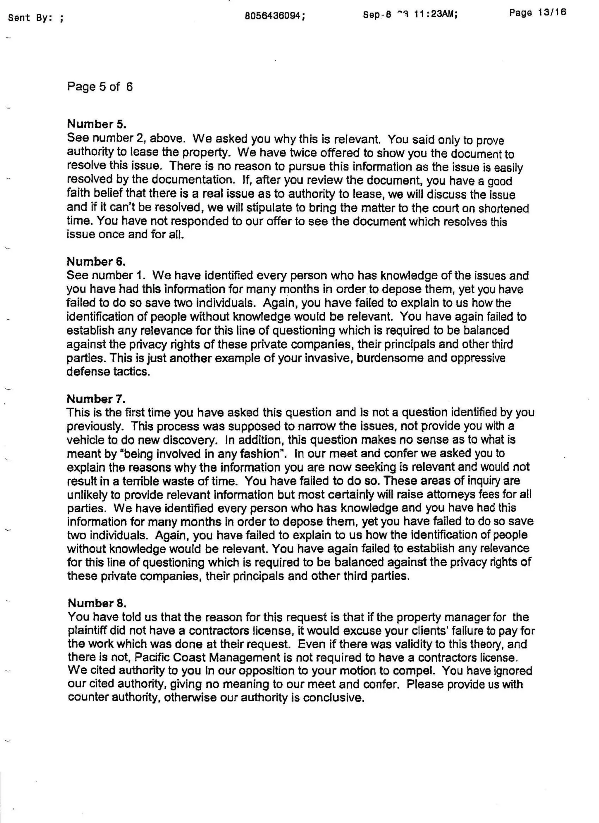 D. Chatfield, aka S. Gaggero, Letter 9.5.03