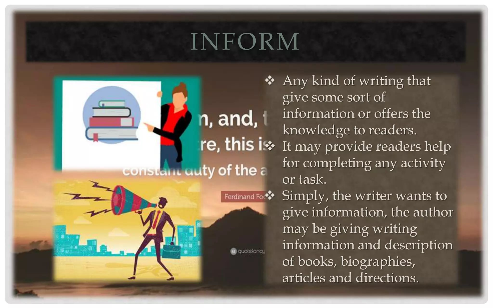 Purpose of Writing (Inform,Entertain,Persuade) | PPTX | Freelance ...