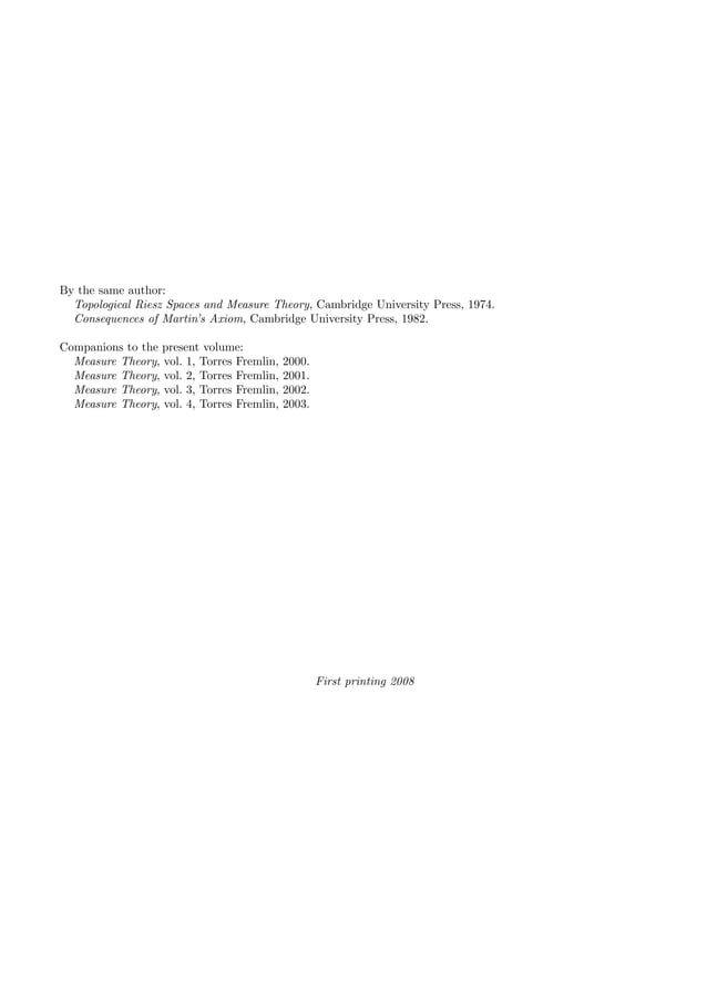D. h. fremlin measure theory, volume 5, part 1 (2000, torres fremlin) | PDF