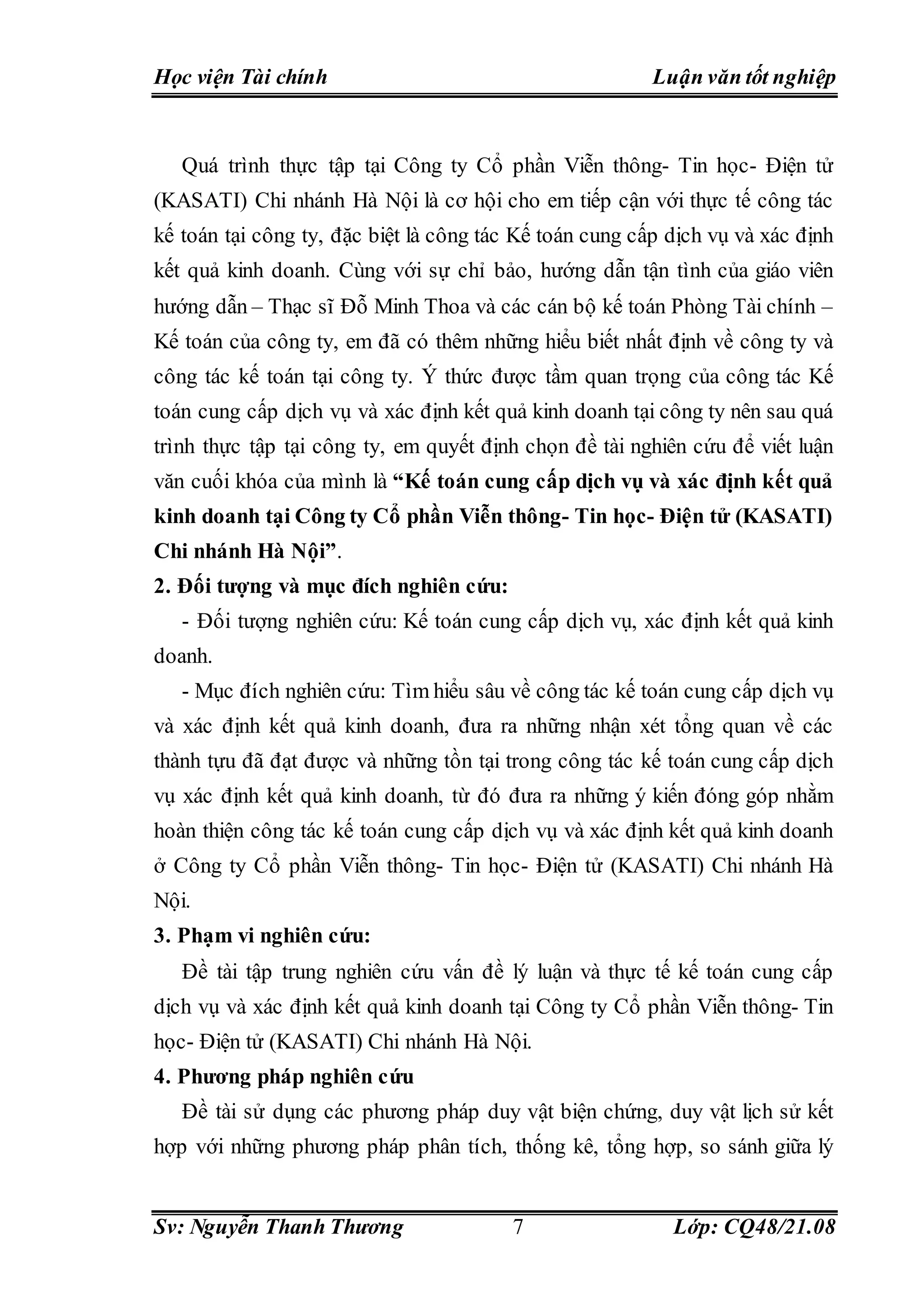 LUẬN VĂN TỐT NGHIỆP THỰC TRẠNG KẾ TOÁN CUNG CẤP DỊCH VỤ VÀ XÁC ĐỊNH KẾT QUẢ KINH DOANH TẠI CÔNG ...
